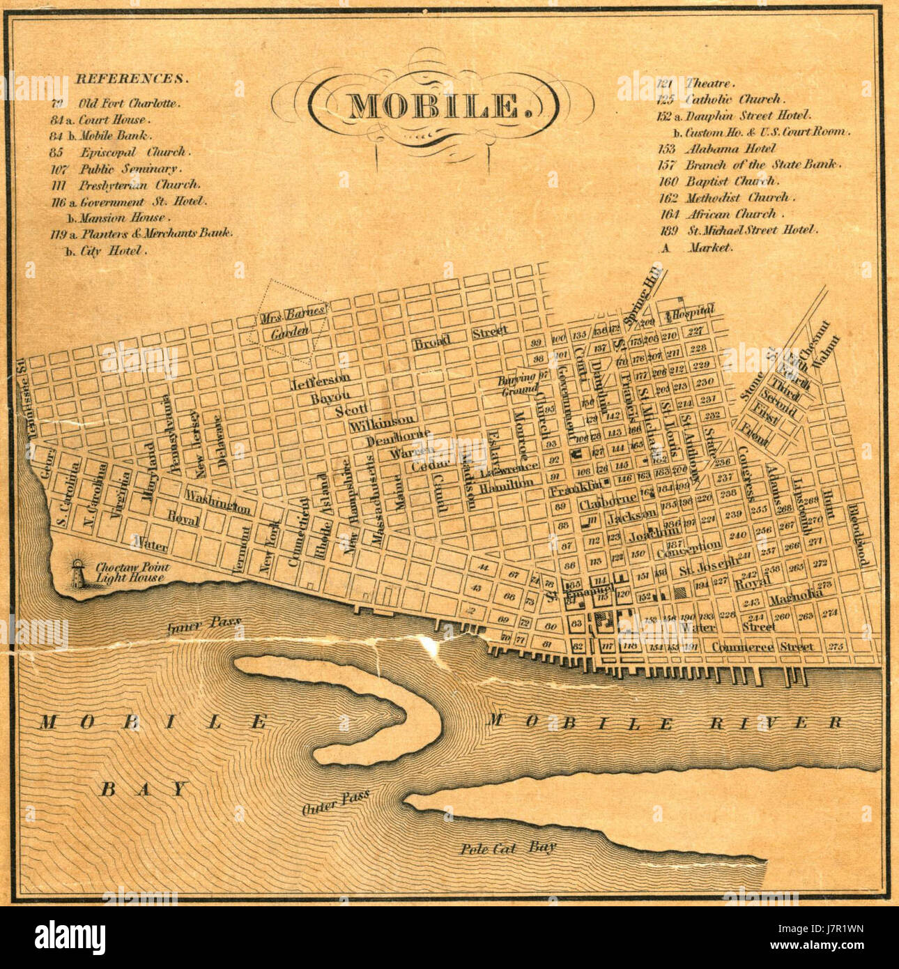 A historical map of Mobile, Alabama, from 1840. This map provides ...