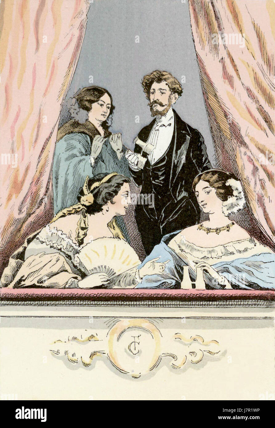 This scene depicts a box at the Italian Opera in 1852, showcasing the ...