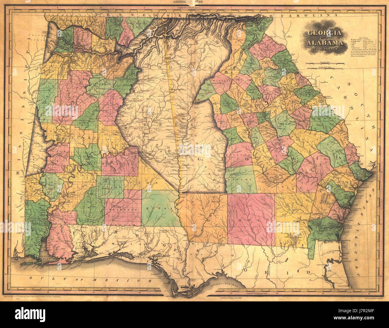 1823 Map of Alabama and Georgia counties Stock Photo - Alamy