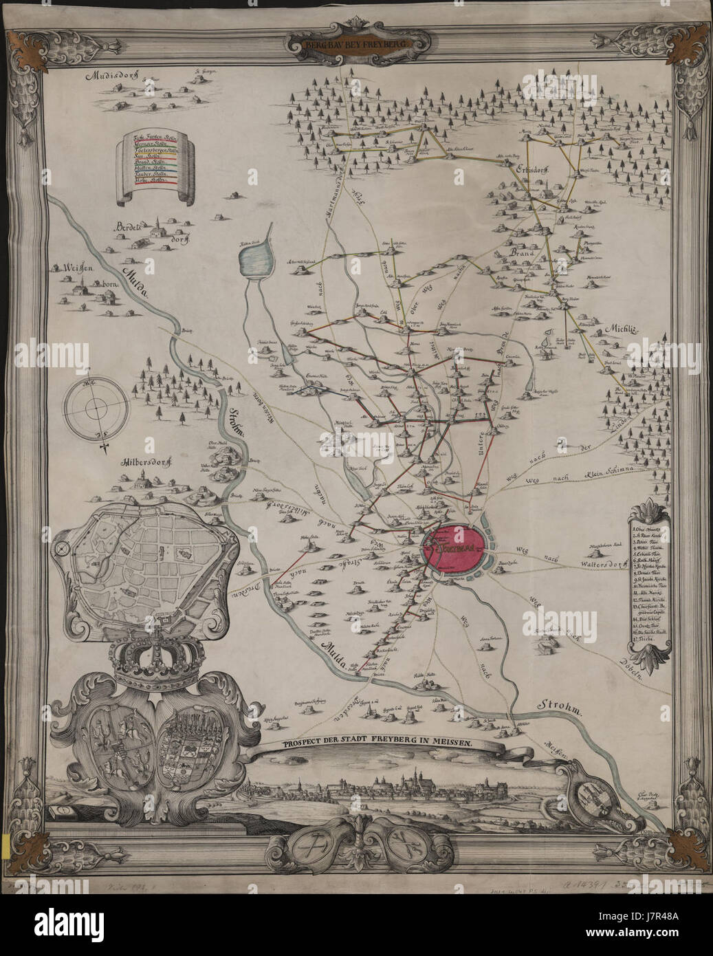 'Bergbau bei Freiberg 1745' refers to mining activities near Freiberg ...