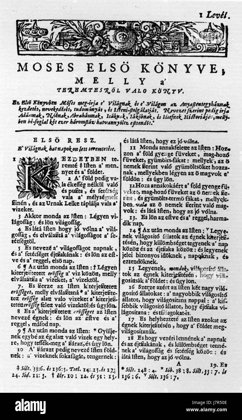 The first page of the Bible from 1683 likely reflects the print style ...