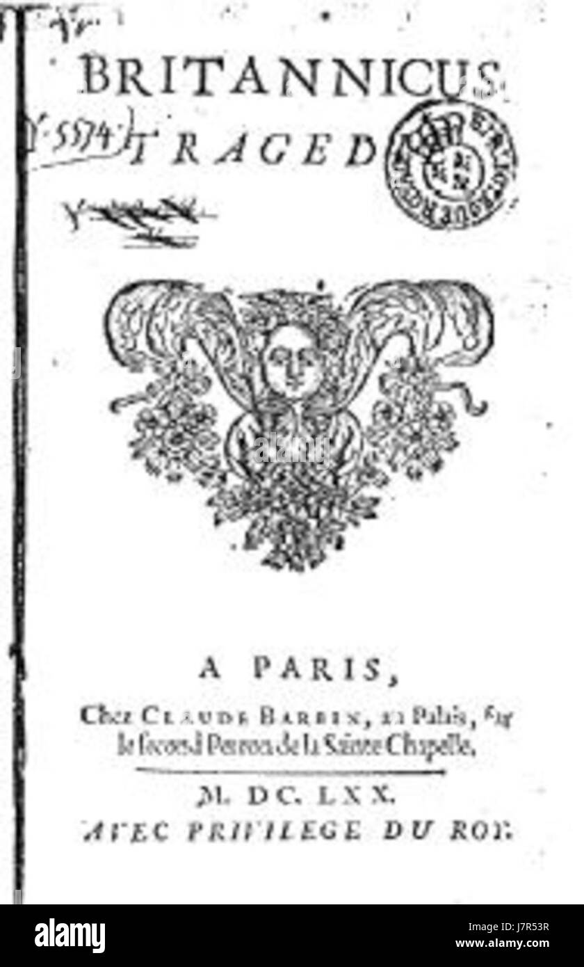 The title page of 'Britannicus,' a work from 1670, represents the ...