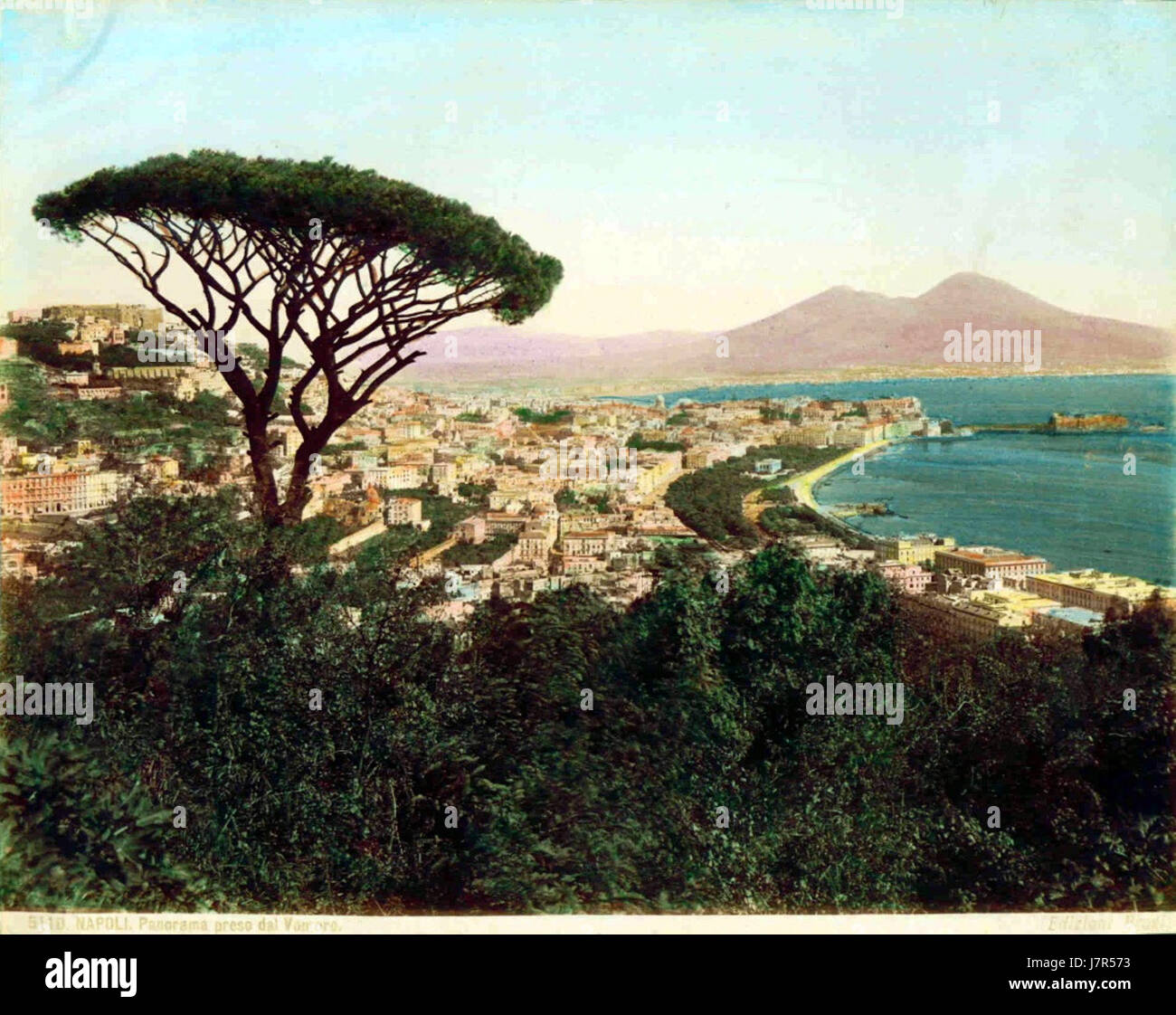 Colorized photograph of a panoramic view of Naples taken from Vomero ...