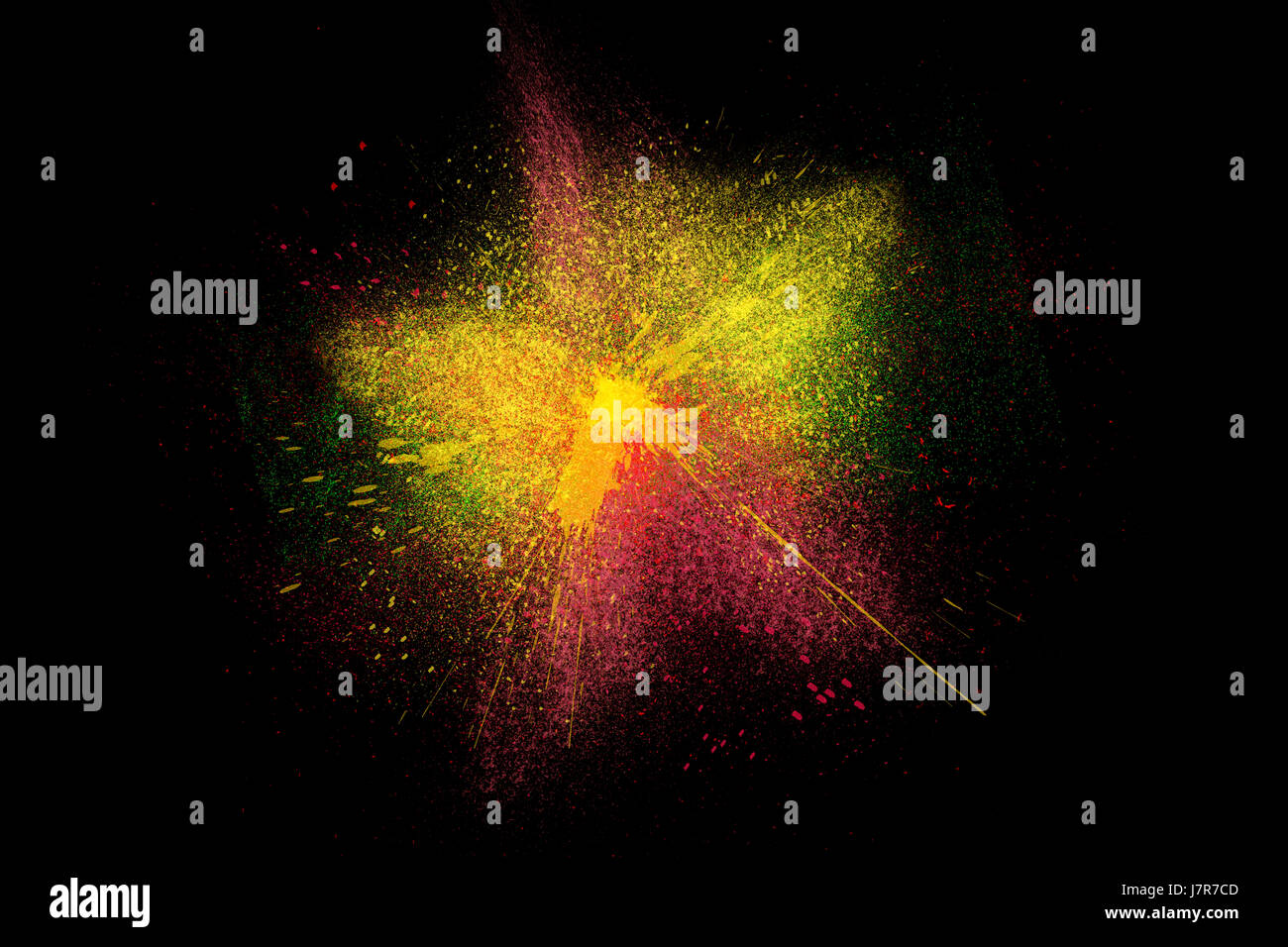 Freeze motion of colorful powder exploding isolated on black dark ...