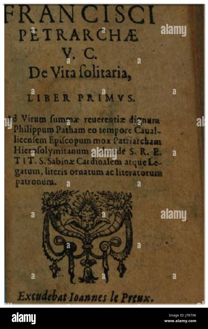 De Vita Solitata book cover 1600 Stock Photo - Alamy