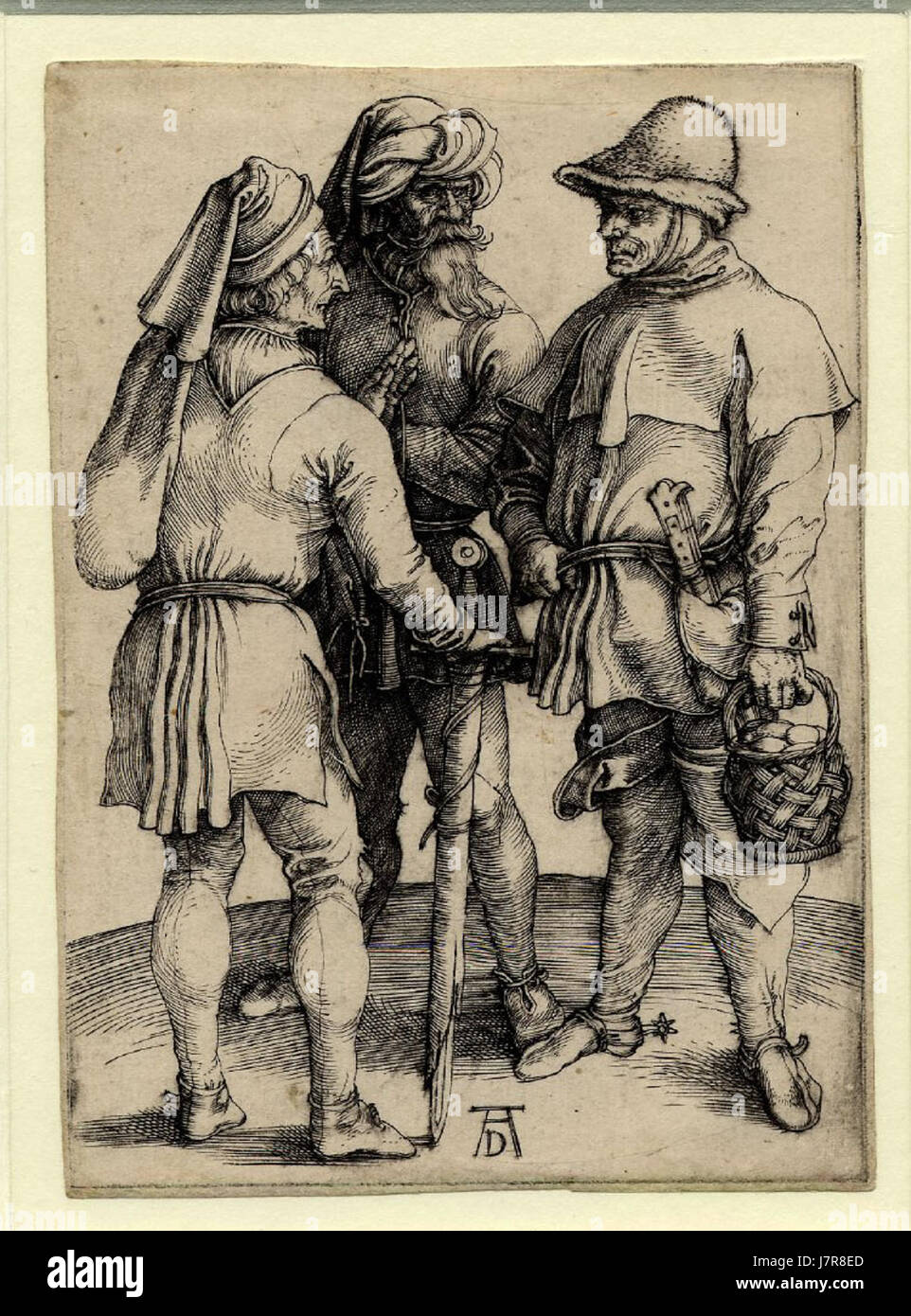 'Three Peasants in Conversation' is a painting depicting common rural ...