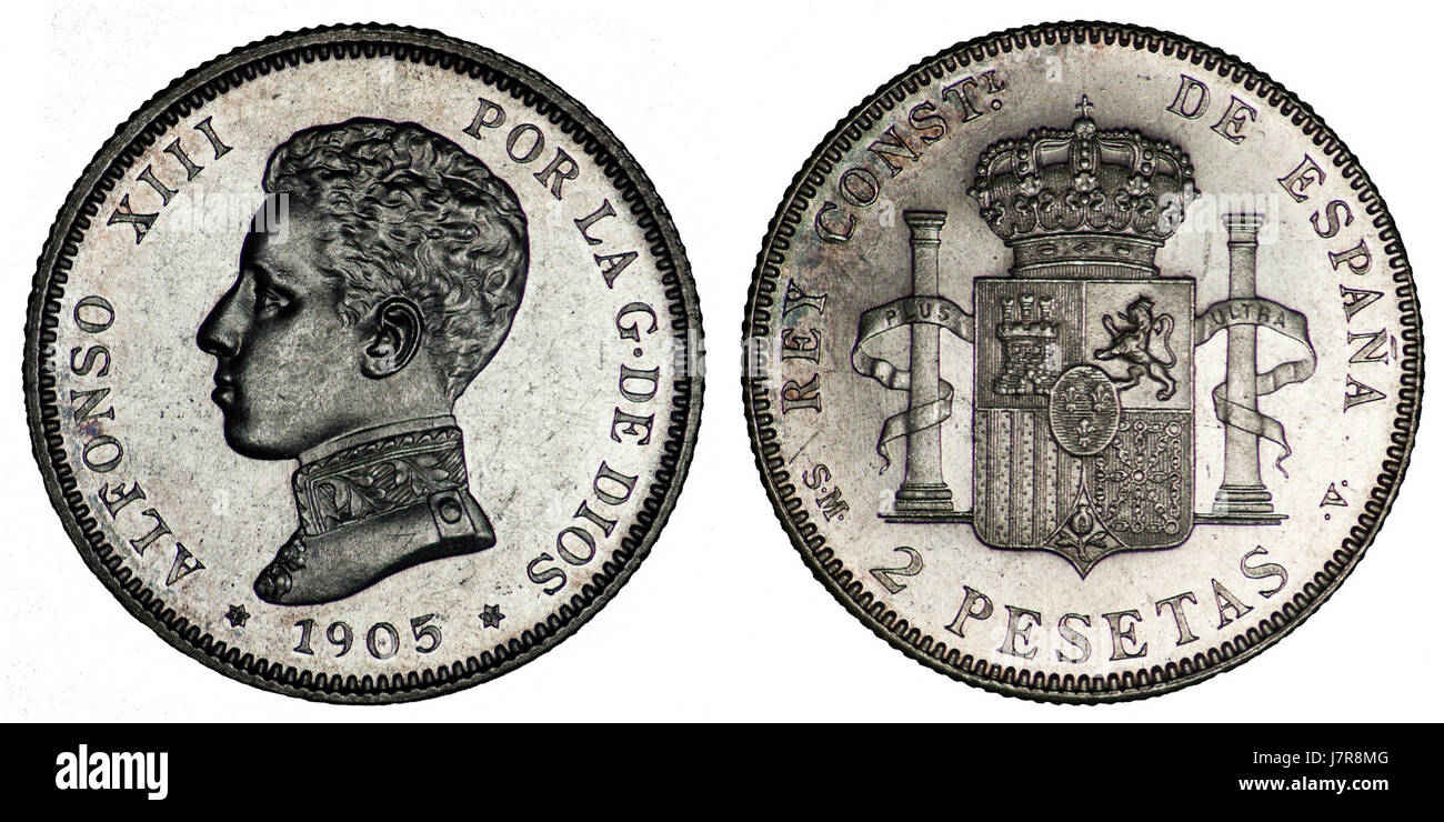 The 1905 2 Pesetas coin is a historical Spanish currency from the early ...