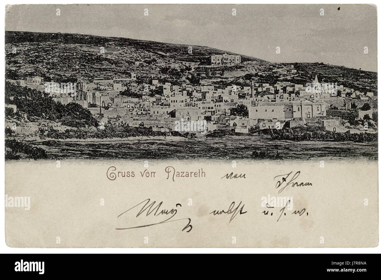 This early 20th-century postcard features a greeting from Nazareth, as ...