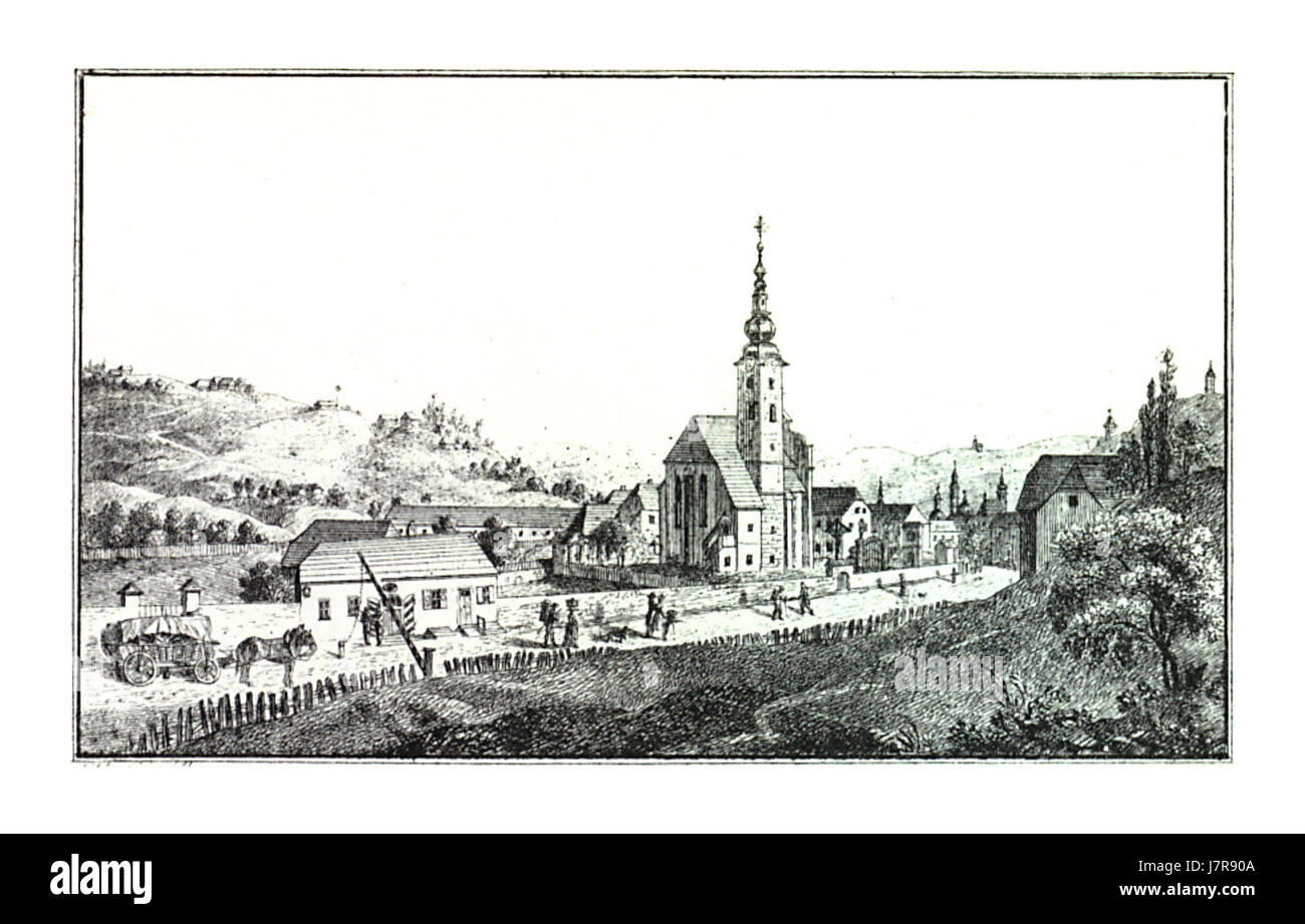 This lithograph, created by J.F. Kaiser in 1830, depicts Sankt Leonhard ...