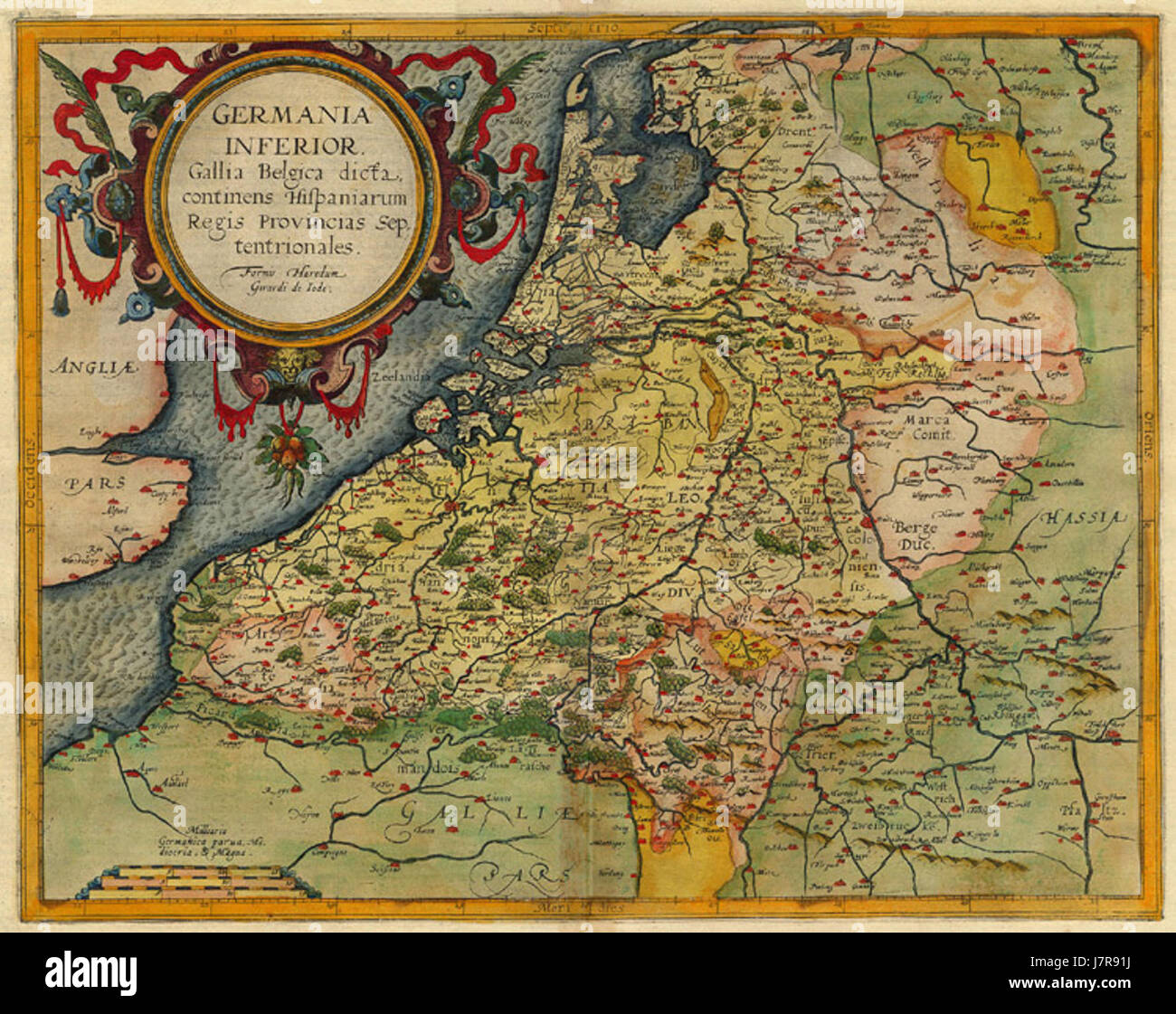The map titled 'Germania Inferior' from 1593 by de Jode presents the ...