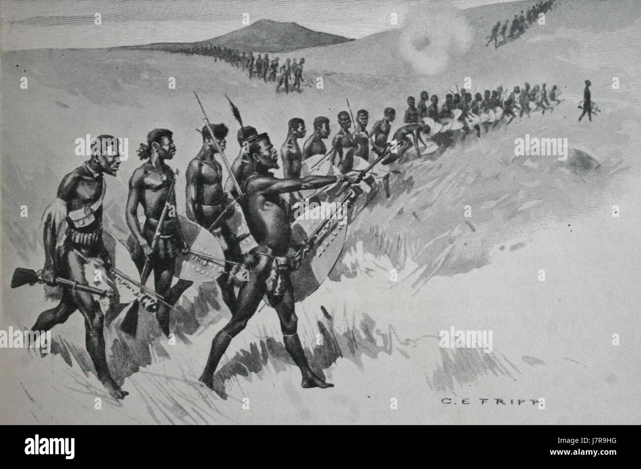 The Zulu regiment's attack at the Battle of Isandlwana in 1879, where ...
