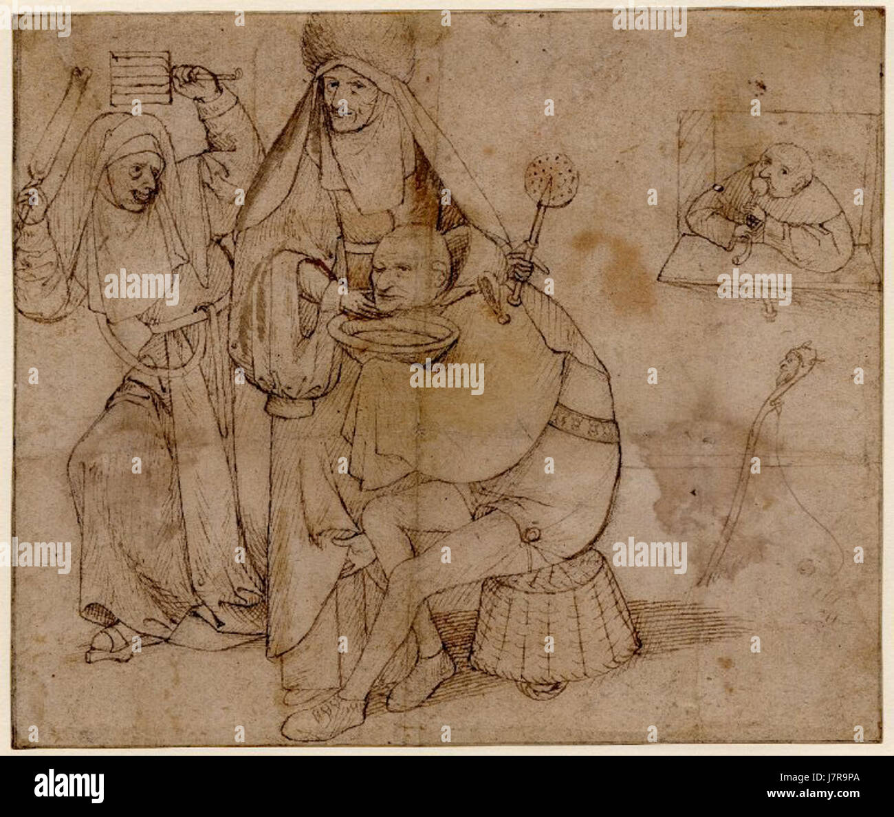 This painting by Hieronymus Bosch depicts a fool sitting on a basket ...