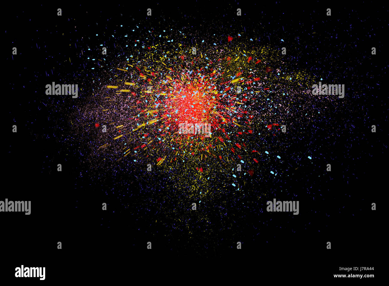 Freeze motion of colorful powder exploding, isolated on black, dark ...