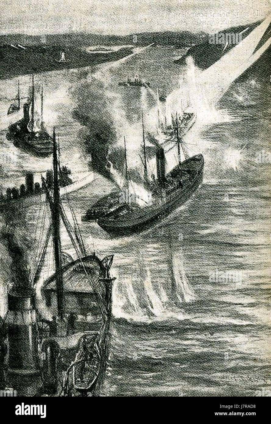 This image depicts the historical attempt to block Port Arthur, a ...