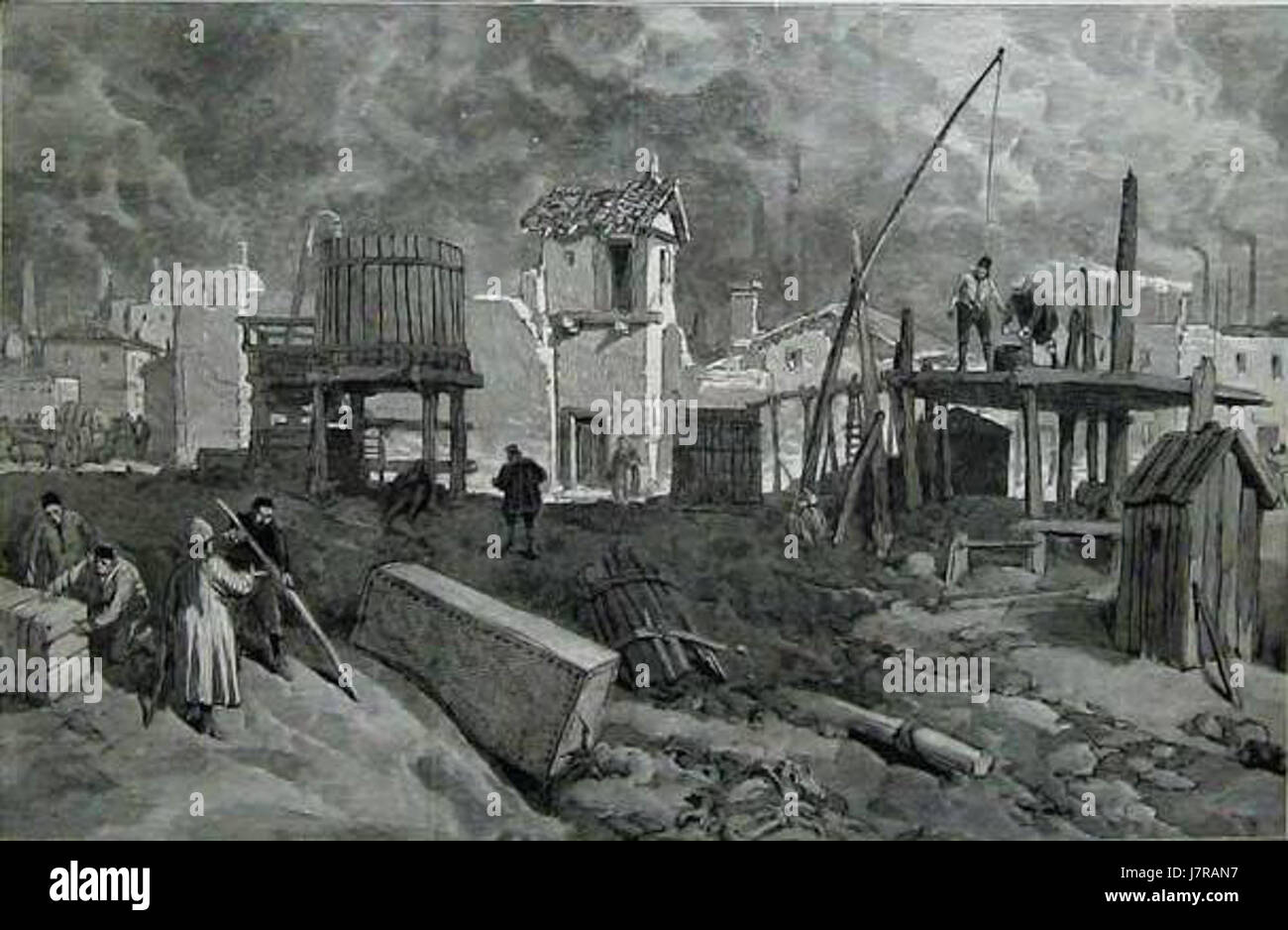 Late 19th-century photograph showcasing oil extraction operations in ...