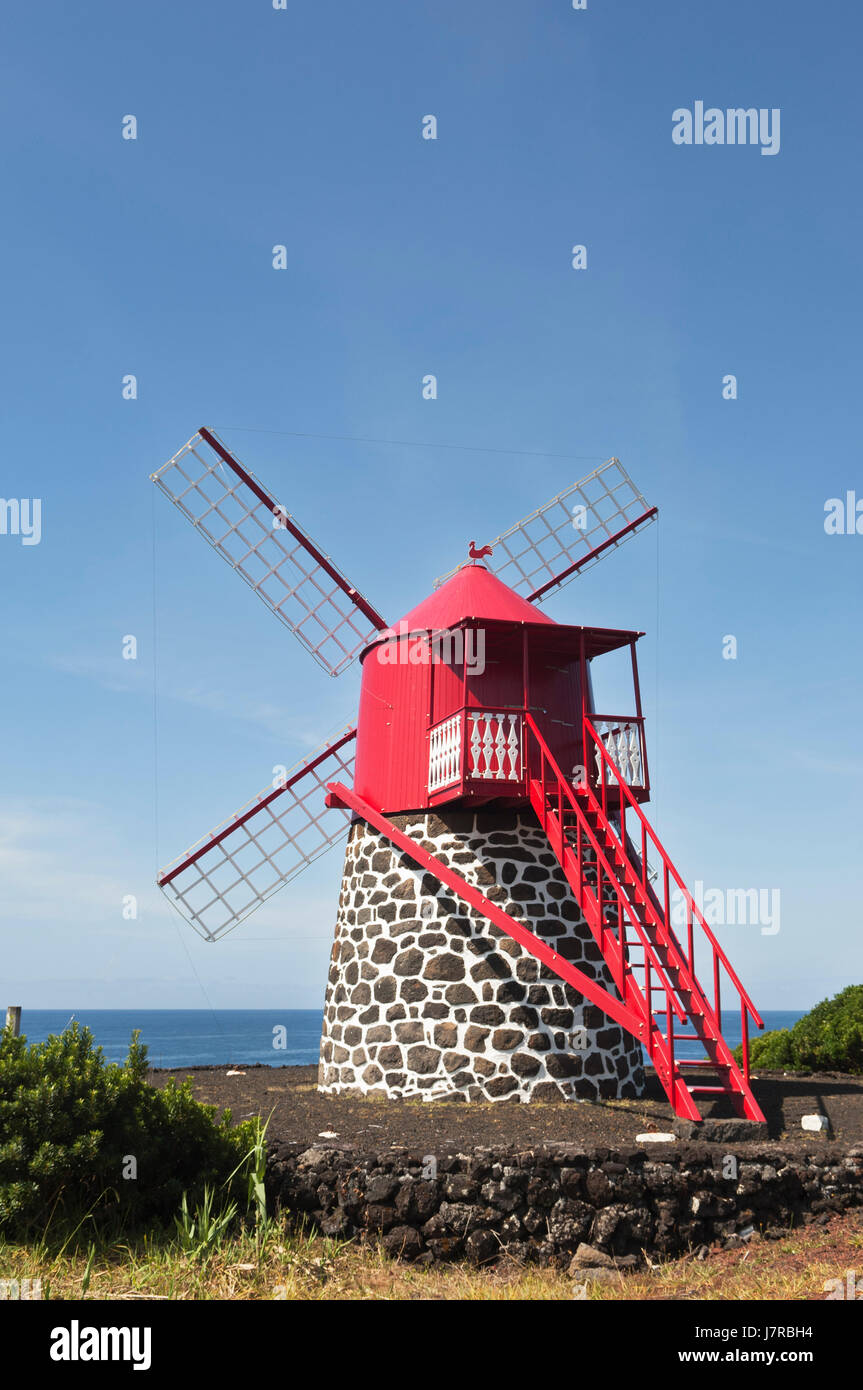 portugal windmill azores red blue beautiful beauteously nice historical ...
