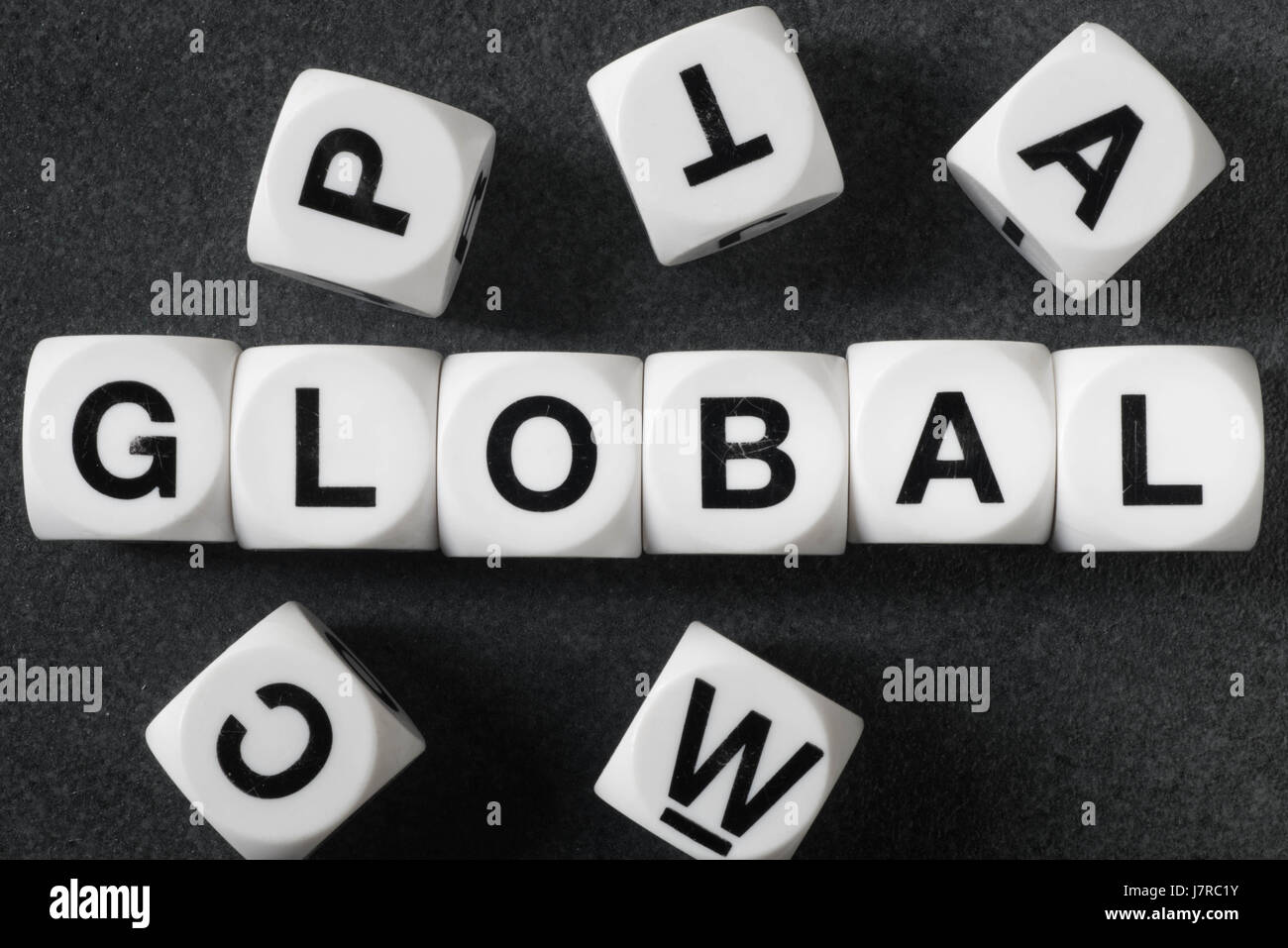 word global on white toy cubes Stock Photo - Alamy