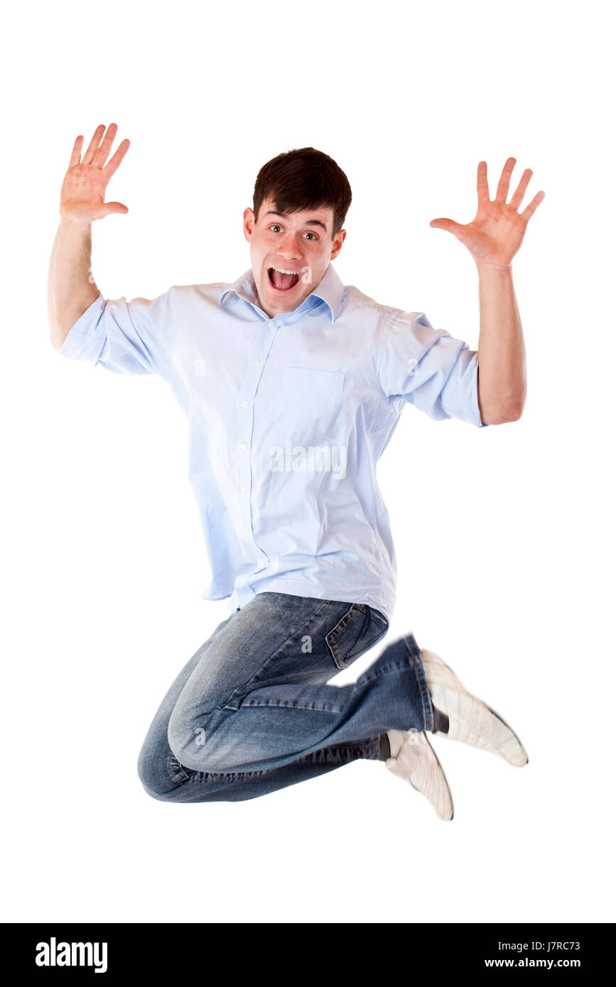 Young man flying levitation jumping Cut Out Stock Images & Pictures - Alamy