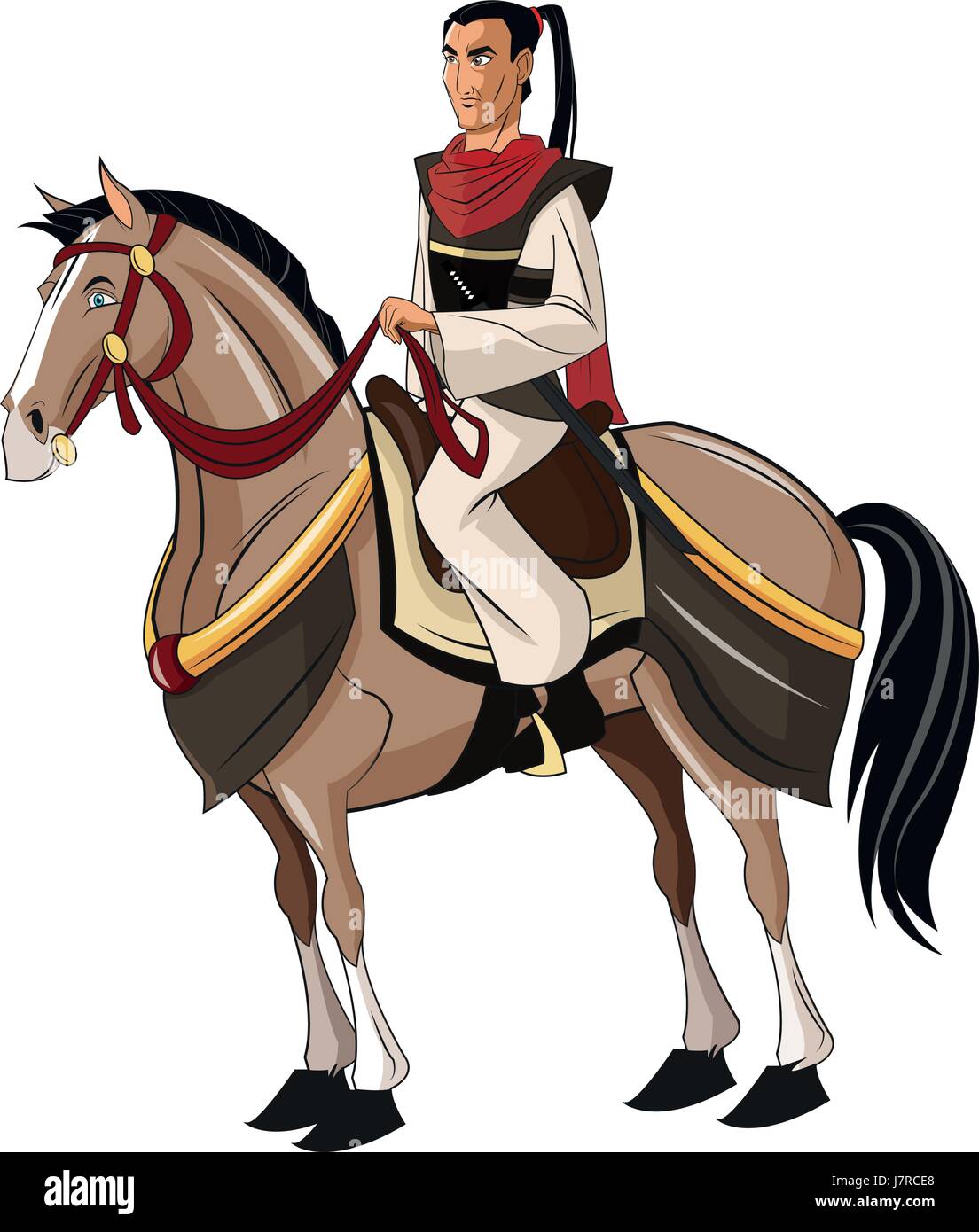 Samurai Warrior with Sword, Riding horse, designed using fire grunge ...