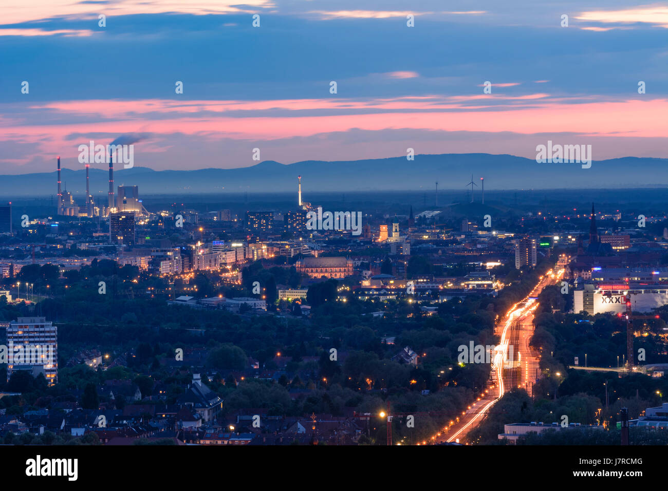 district Karlsruhe-Durlach: view from terrace of mountain Turmberg to ...