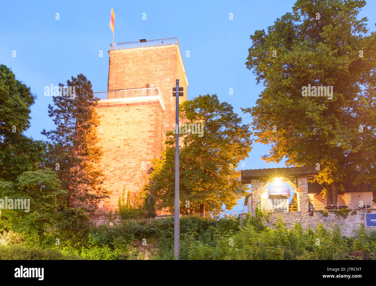 district Karlsruhe-Durlach: outlook tower at mountain Turmberg ...