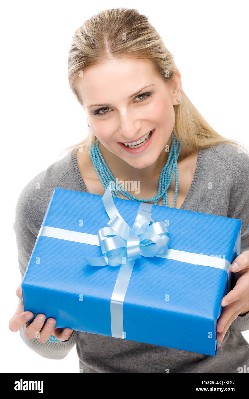 woman present party celebration hold delighted unambitious enthusiastic ...