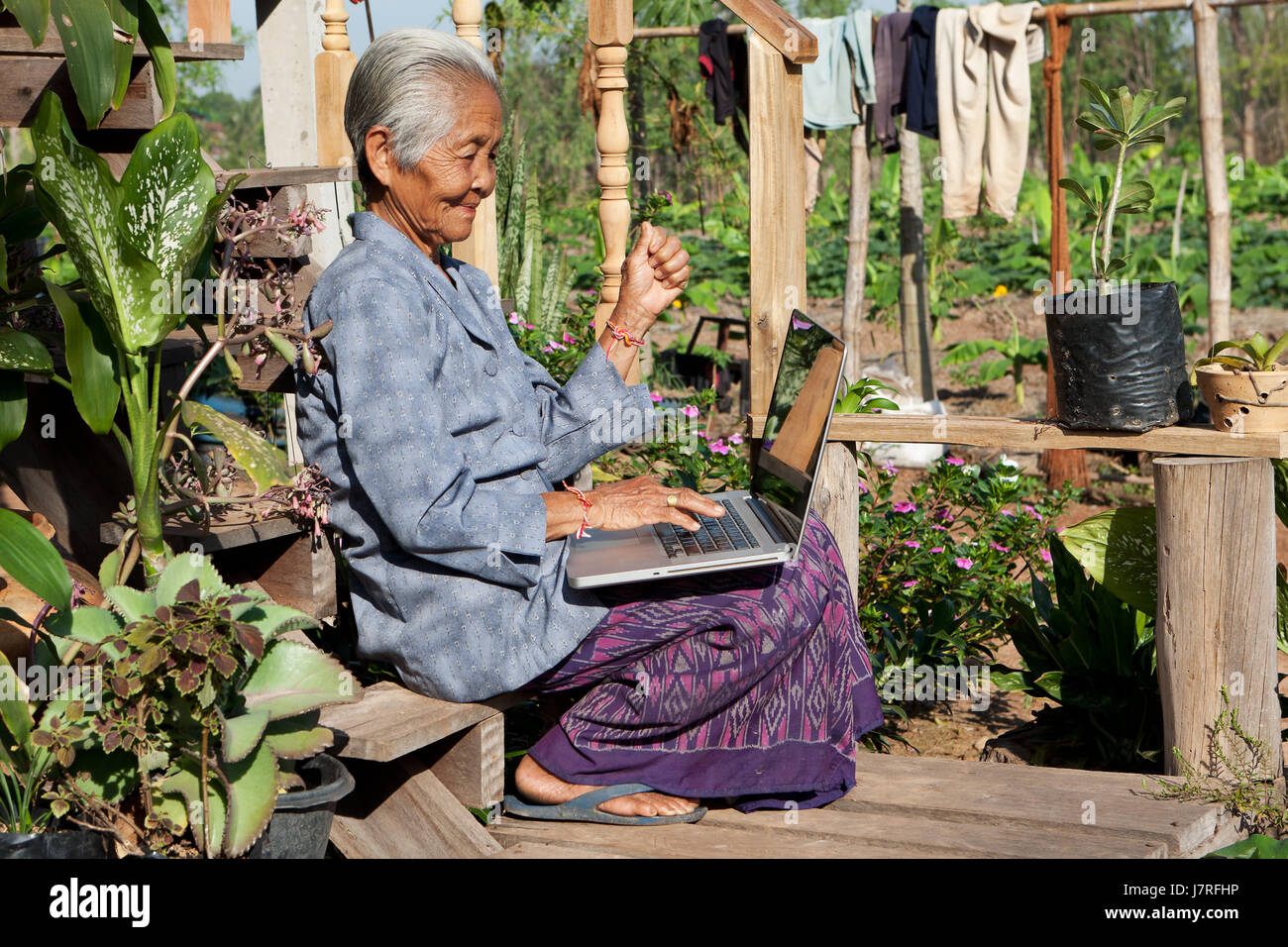 old woman with laptop Stock Photo - Alamy