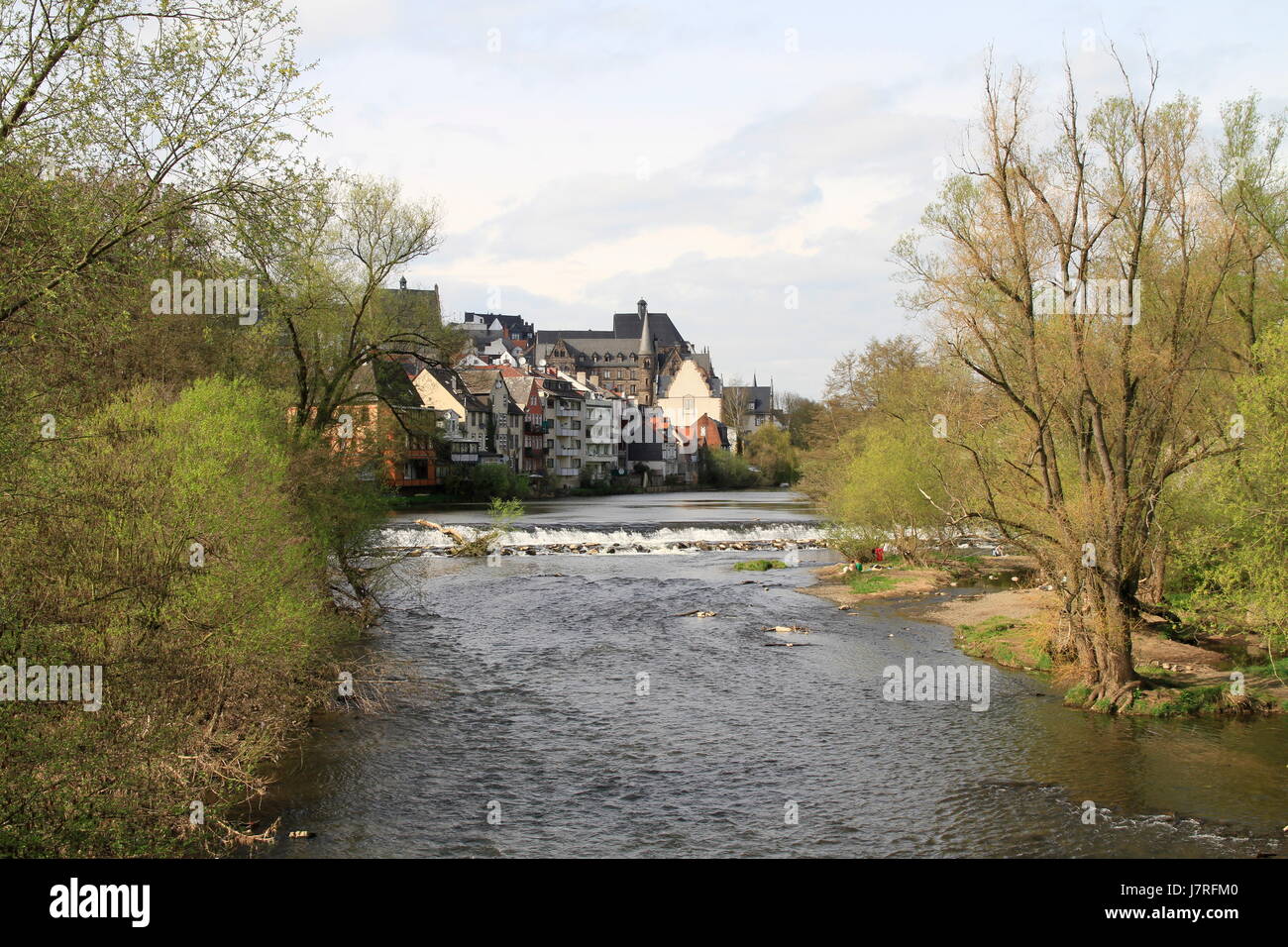 waterfall rapids bank river water shore tree trees flow fluent stone ...