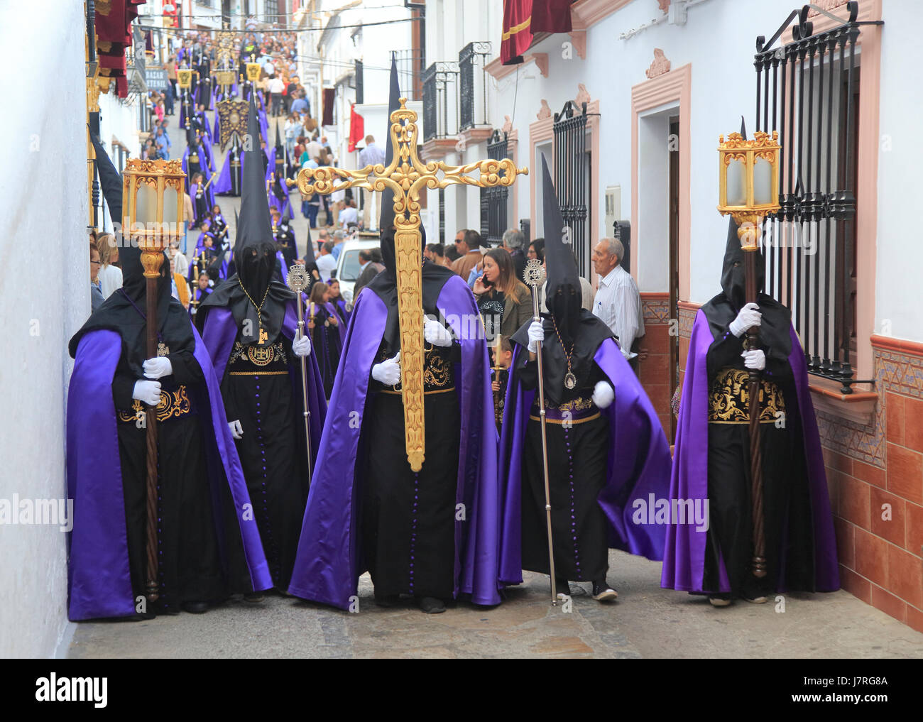 Easter Christian religious procession through streets of Setenil de las ...