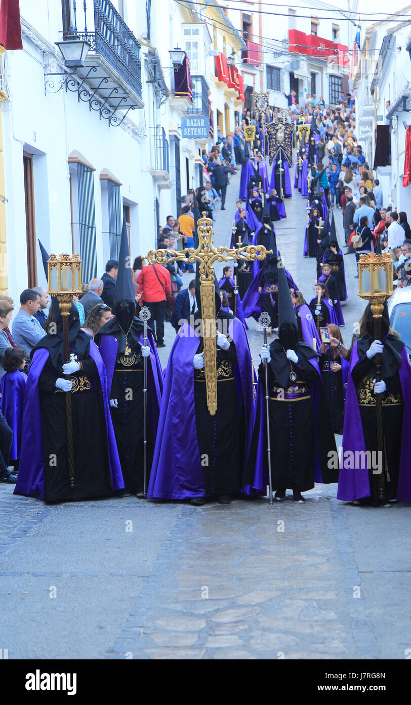 Easter Christian religious procession through streets of Setenil de las ...