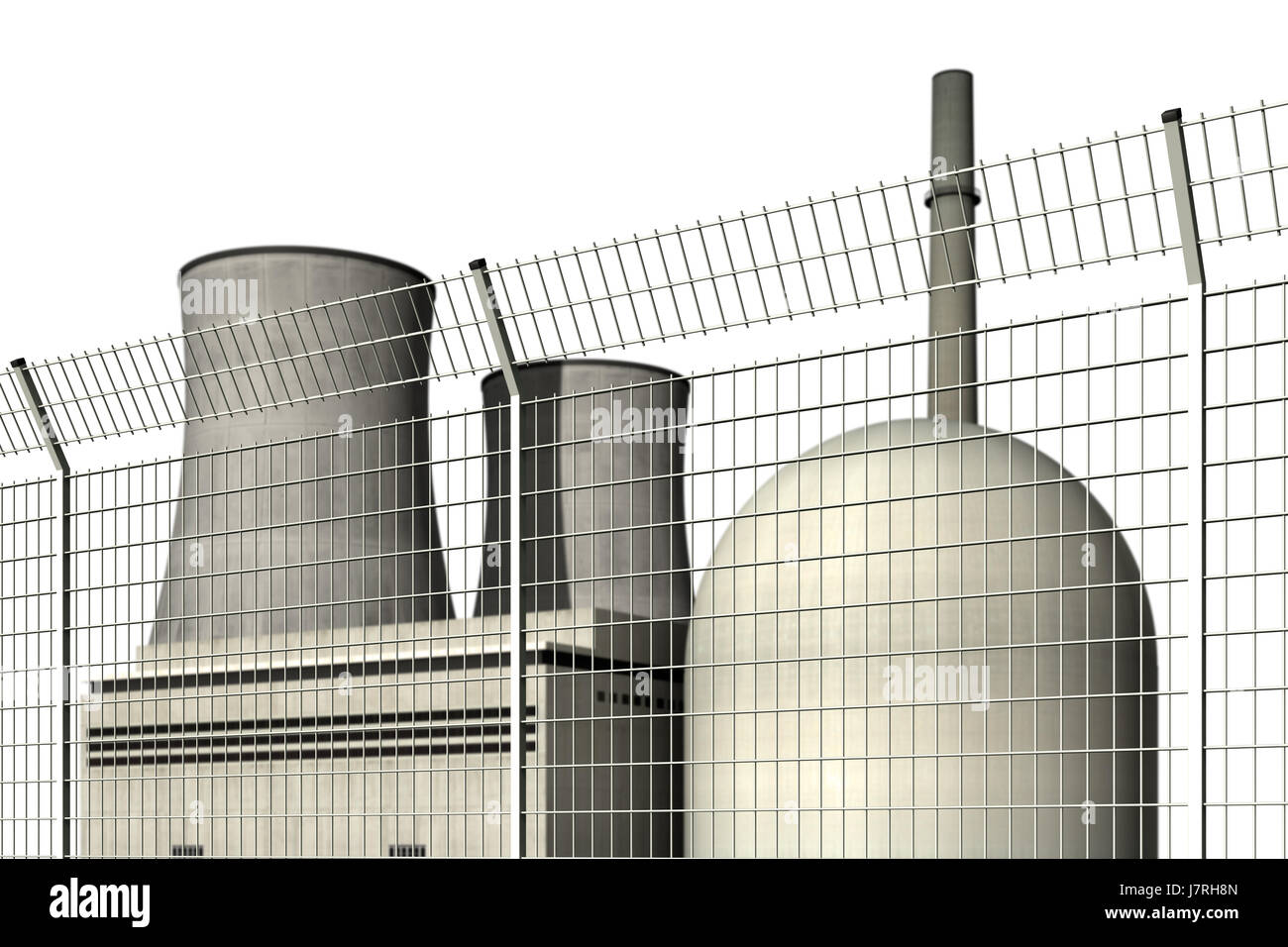 nuclear power plant behind a separation barrier against white ...