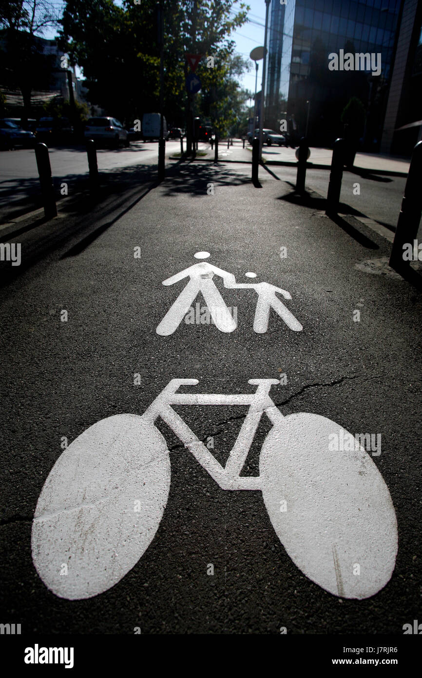 sign signal asphalt sidewalk pedestrian urban bike bicycle cycle sign ...
