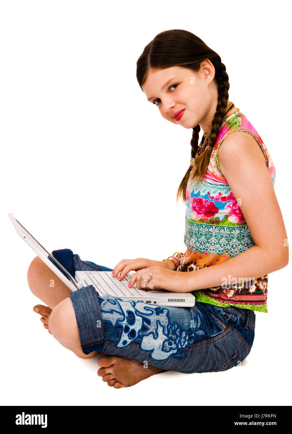 Caucasian girl tween computer Cut Out Stock Images & Pictures - Alamy