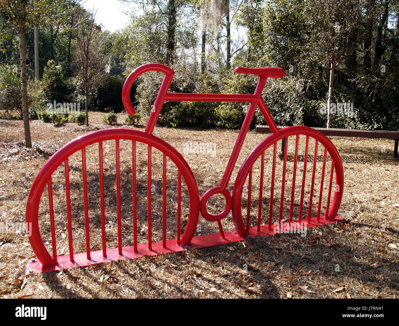 park outdoor outside rack bike bicycle cycle red stand park metal ...