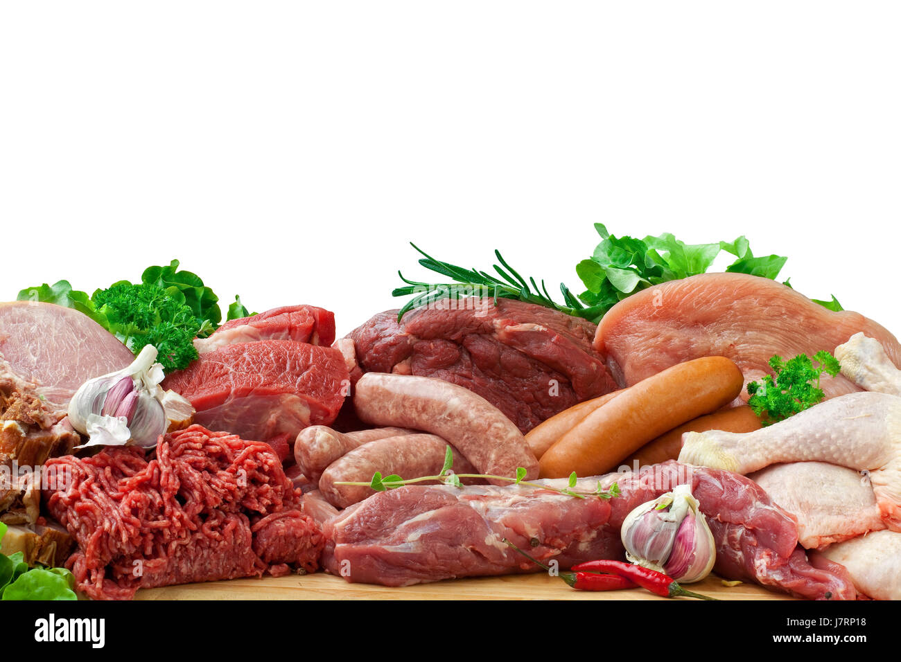raw chicken window display variation meat pork beef food aliment pepper ...