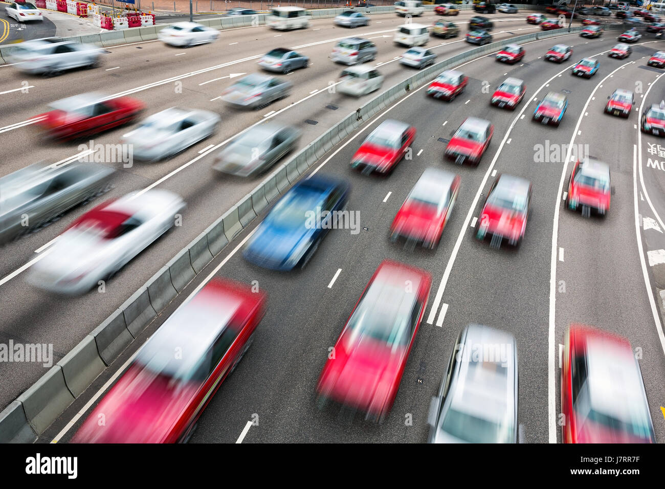 Traffic on multiple lane highway with motion blur Stock Photo - Alamy