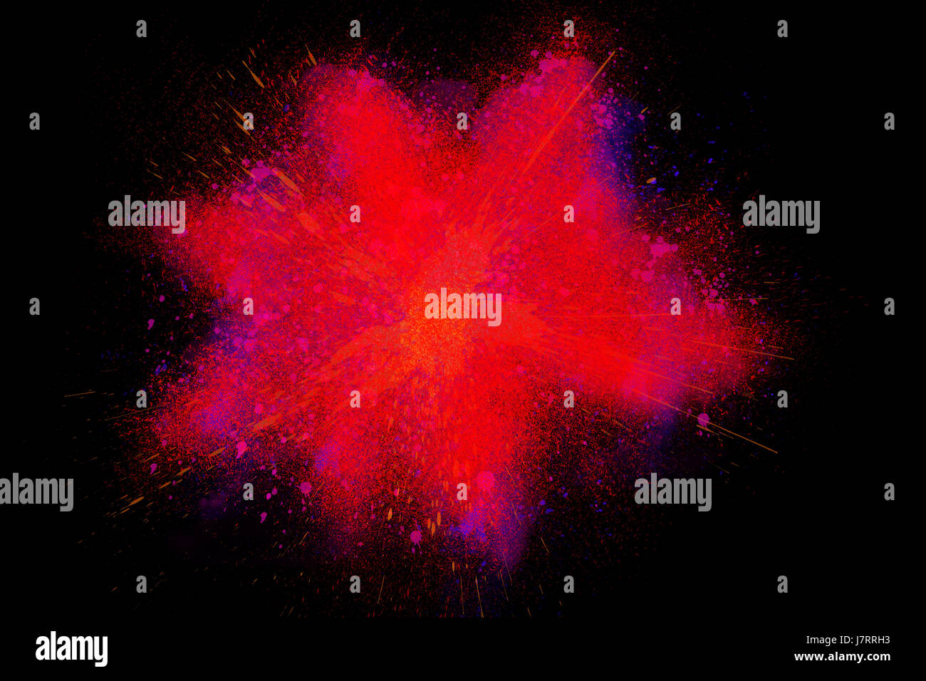 Freeze motion of colorful powder paint exploding isolated on black dark ...