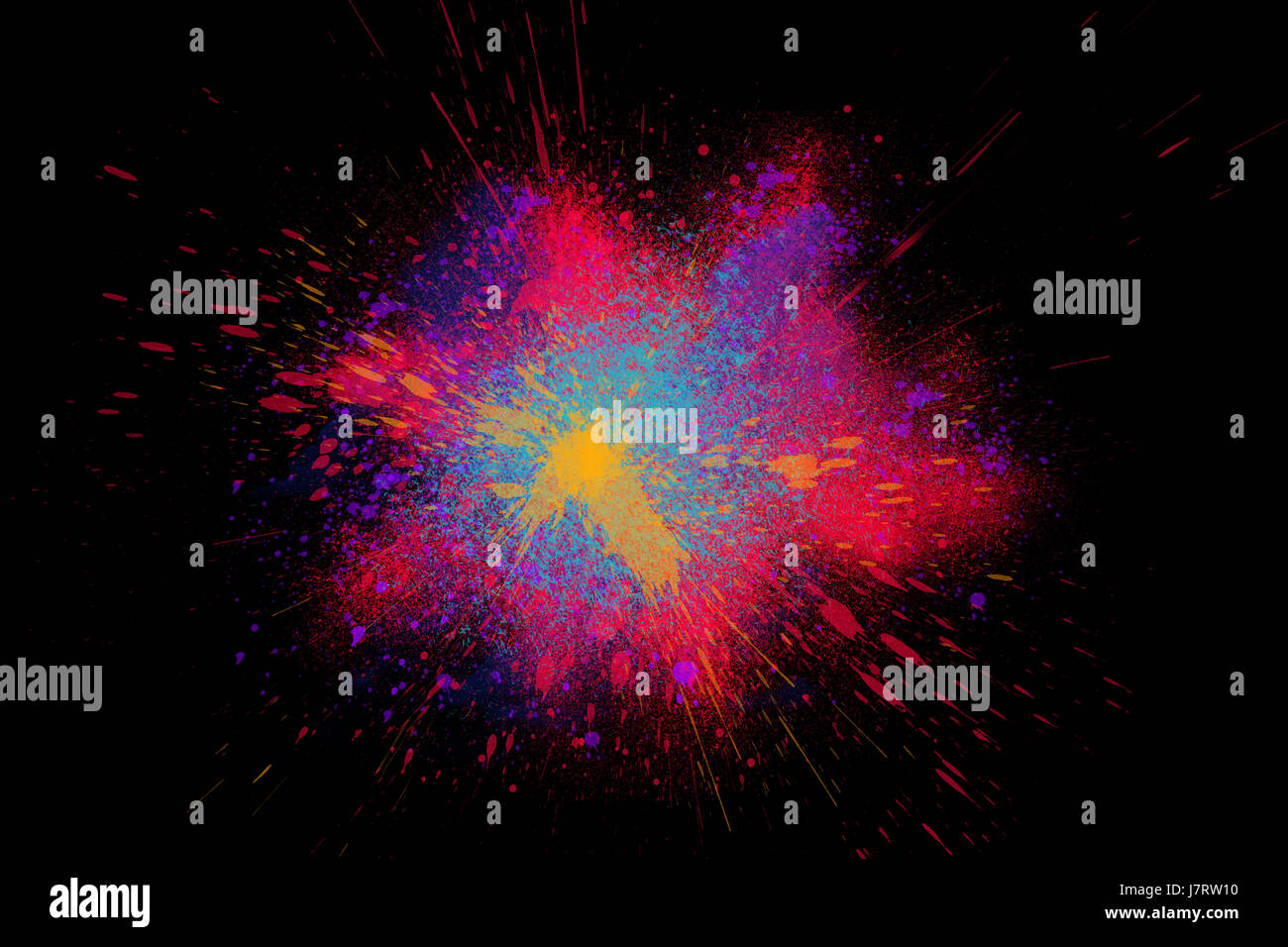 Freeze motion of colorful powder exploding isolated on black dark ...