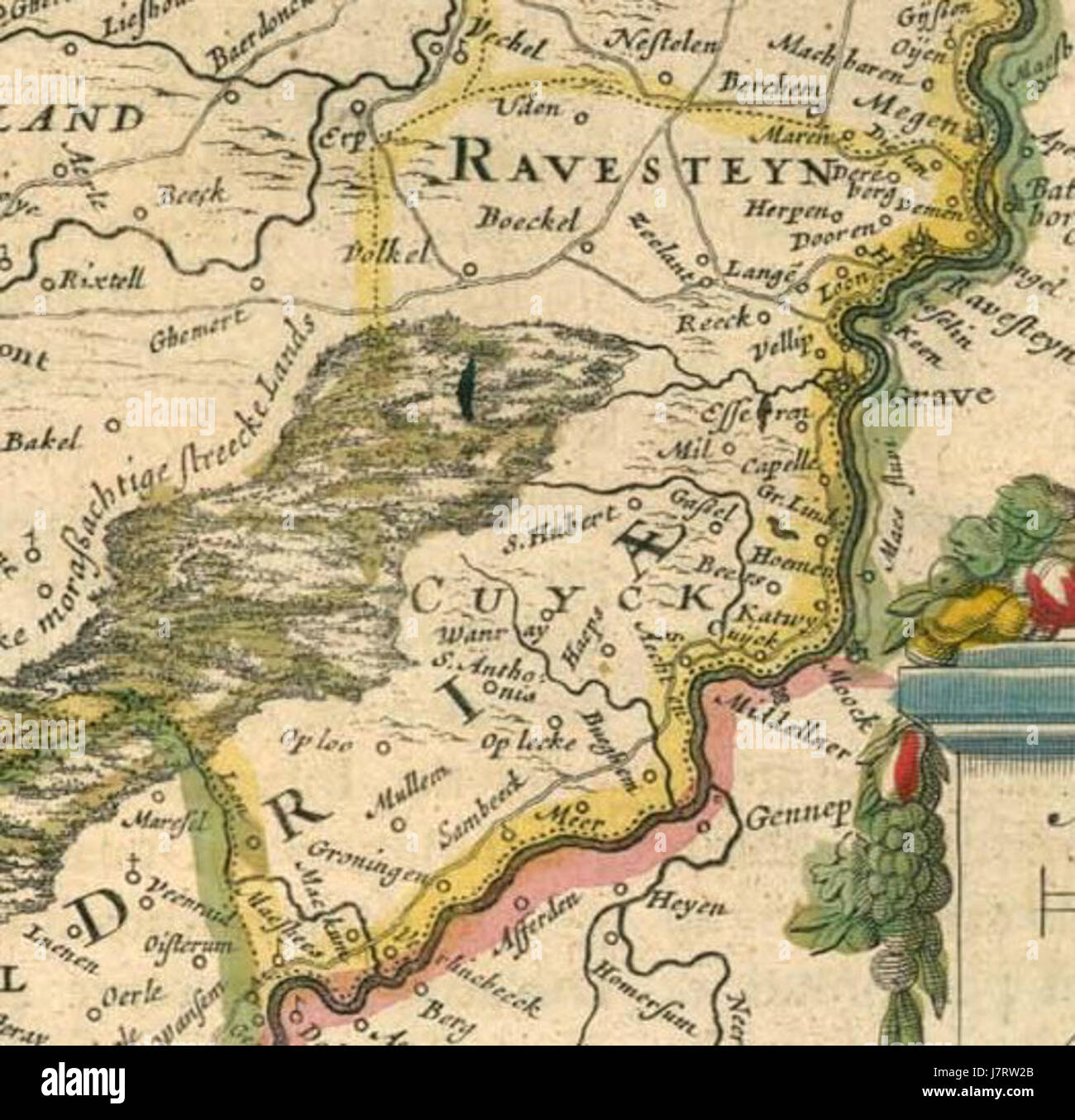 This 1645 map by Blaeu depicts the Duchy of Brabant and includes an ...