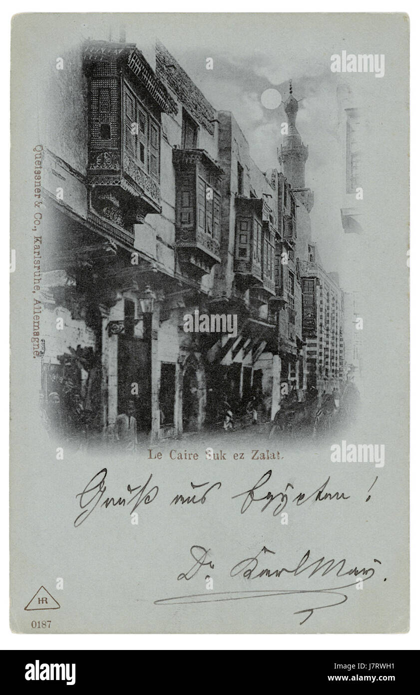 This 1899 postcard, featuring Le Caire (Cairo), reflects the travel ...