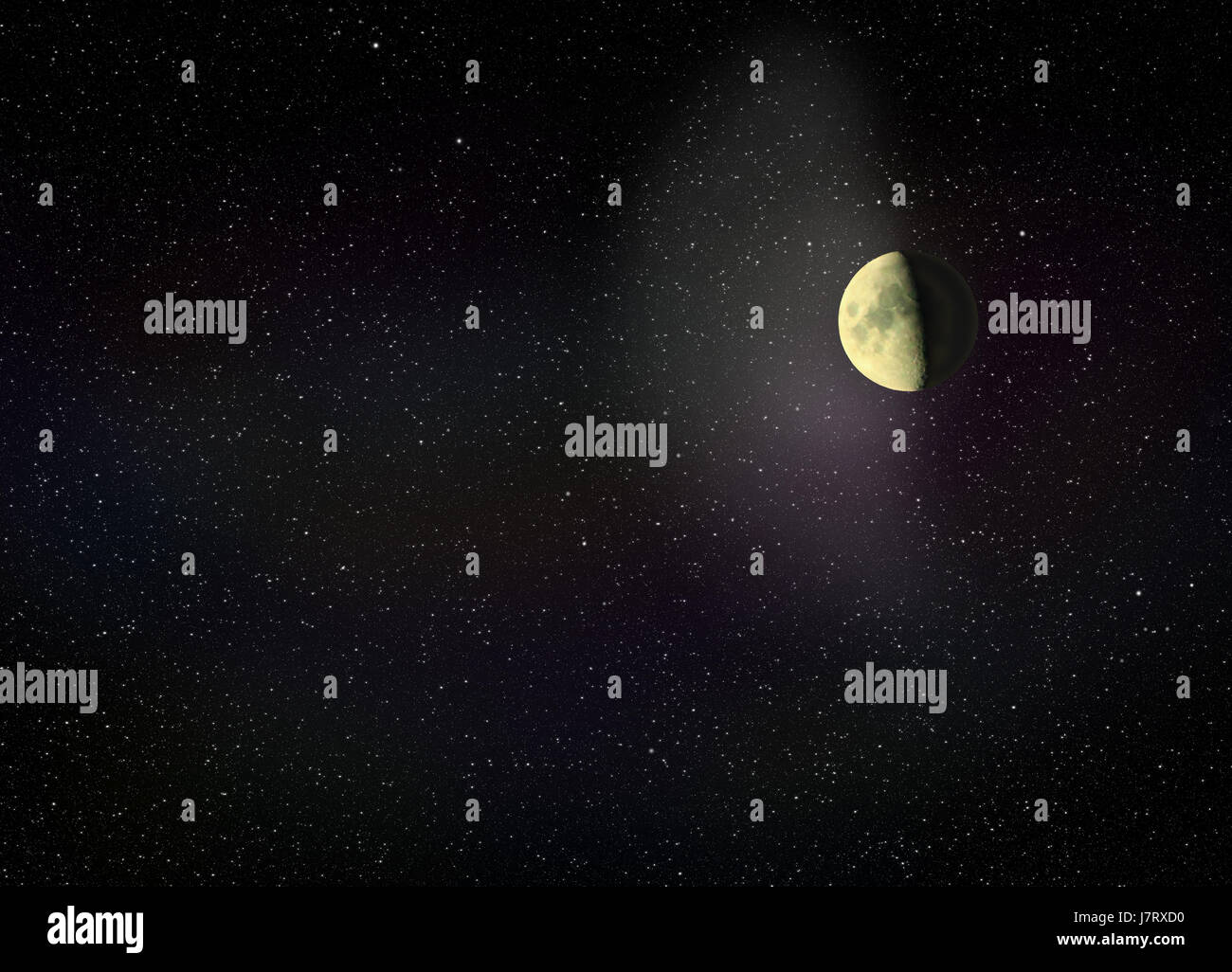 Moon glowing in the dark night sky with stars. Cosmic landscape. Moon ...