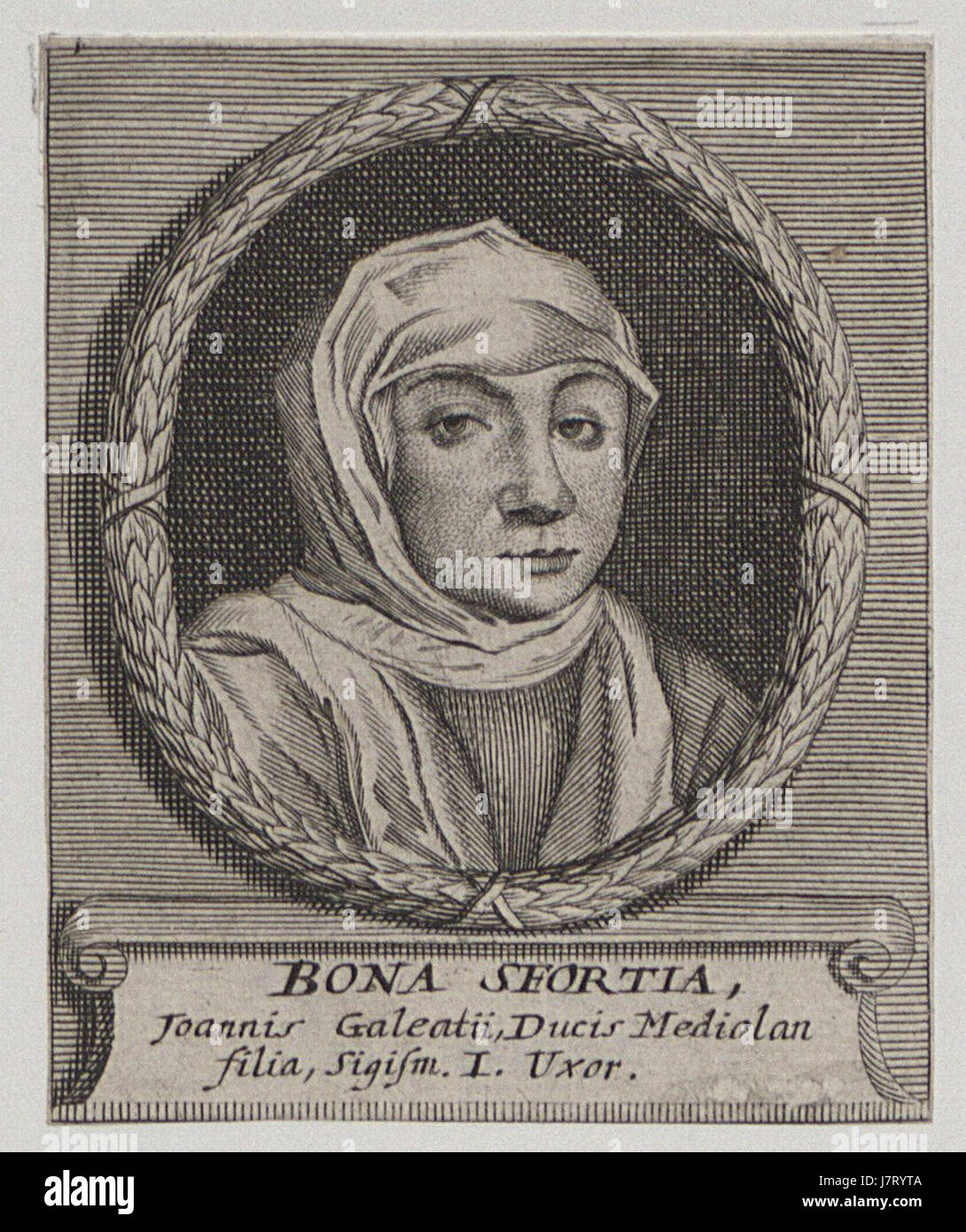 This image depicts Bona Sforza, the Queen of Poland, in an 1684 ...