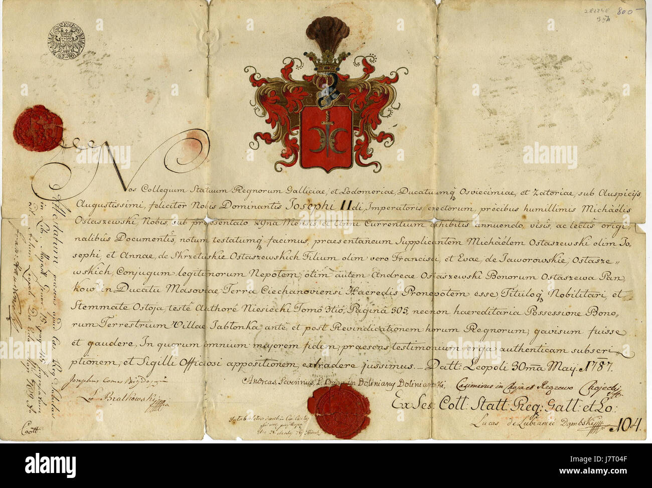 This certificate of nobility was awarded to MichaÅ‚ Ostaszewski ...