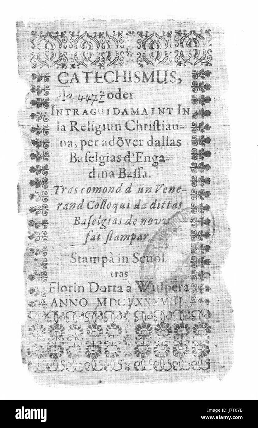 This is a historical text titled 'Catechissem da Scuol,' a catechism ...