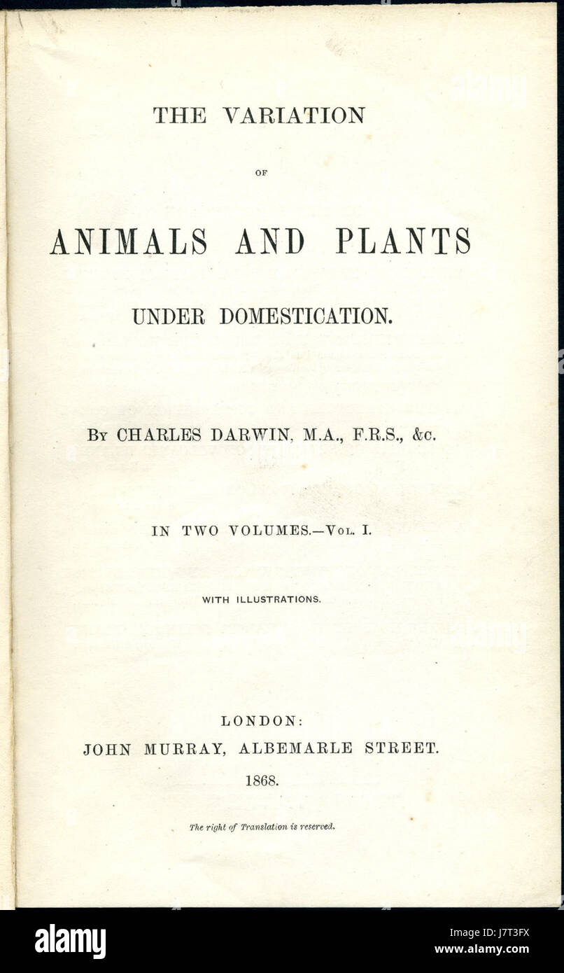 The title page of Charles Darwin's 1868 work 'The Variation of Animals and Plants under ...