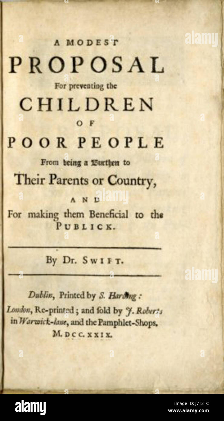 A Modest Proposal 1729 Cover Stock Photo - Alamy