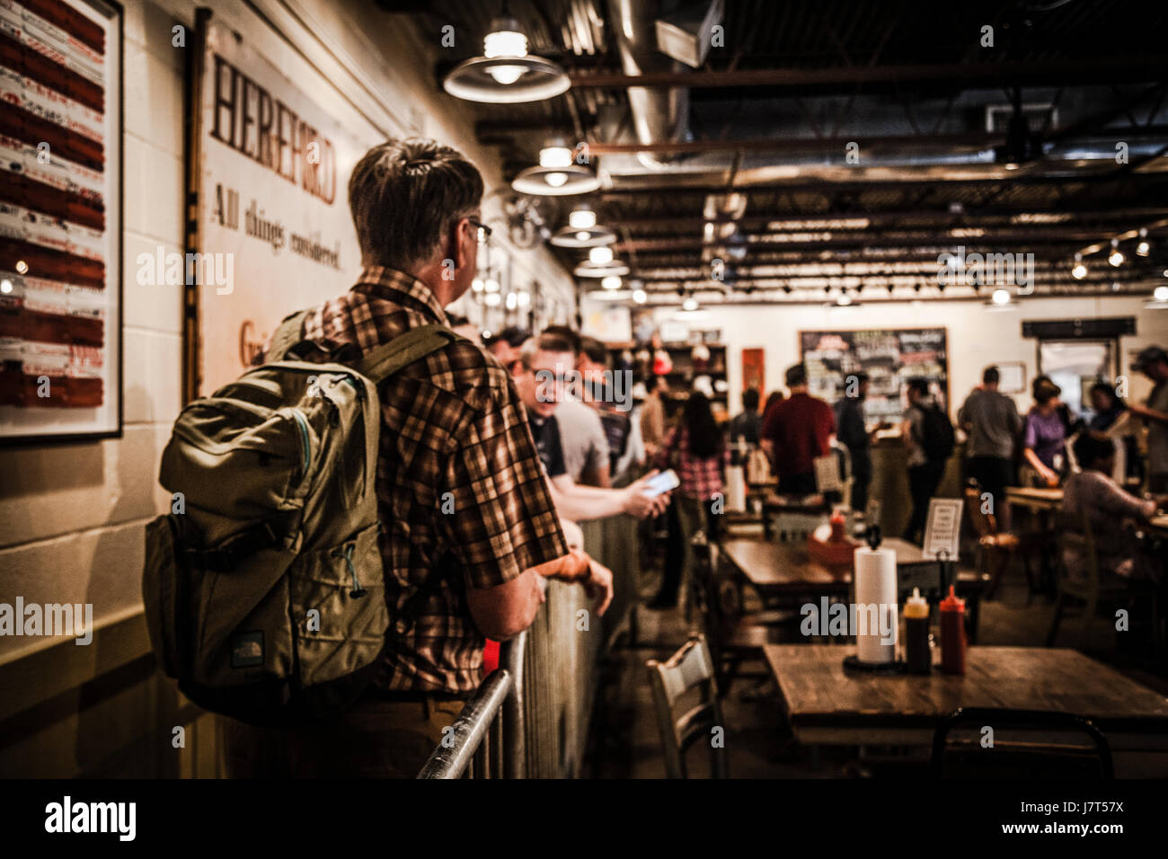 People having bbq lunch at Pecan Lodge, Deep Ellum, Dallas, Texas Stock ...