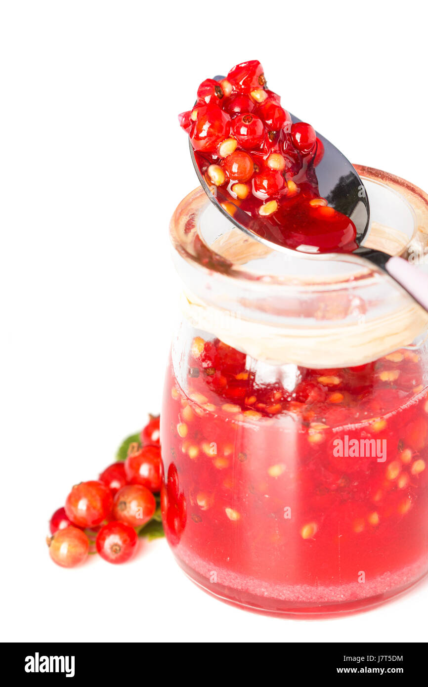 Red current homemade jam on a white background Stock Photo - Alamy