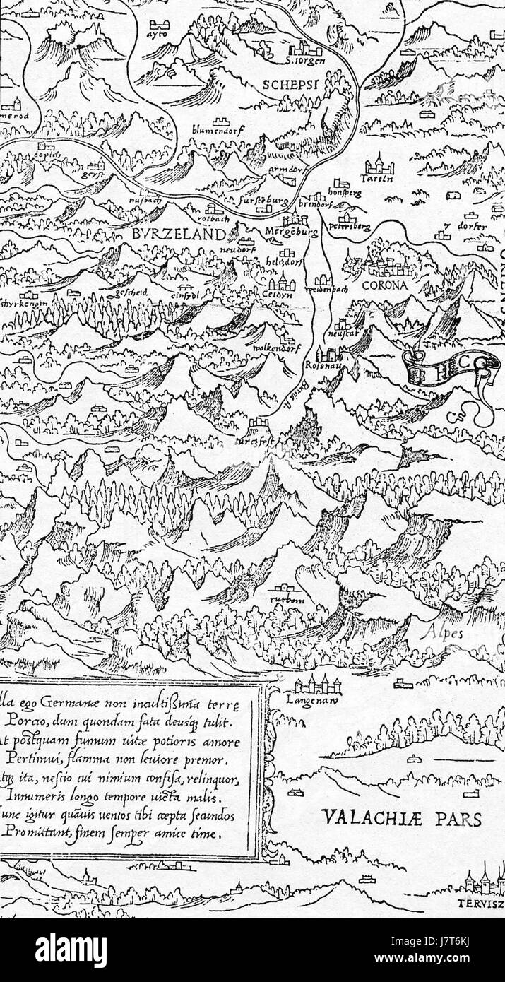 The Burzenland map by Johannes Honterus, created in 1532, is an ...