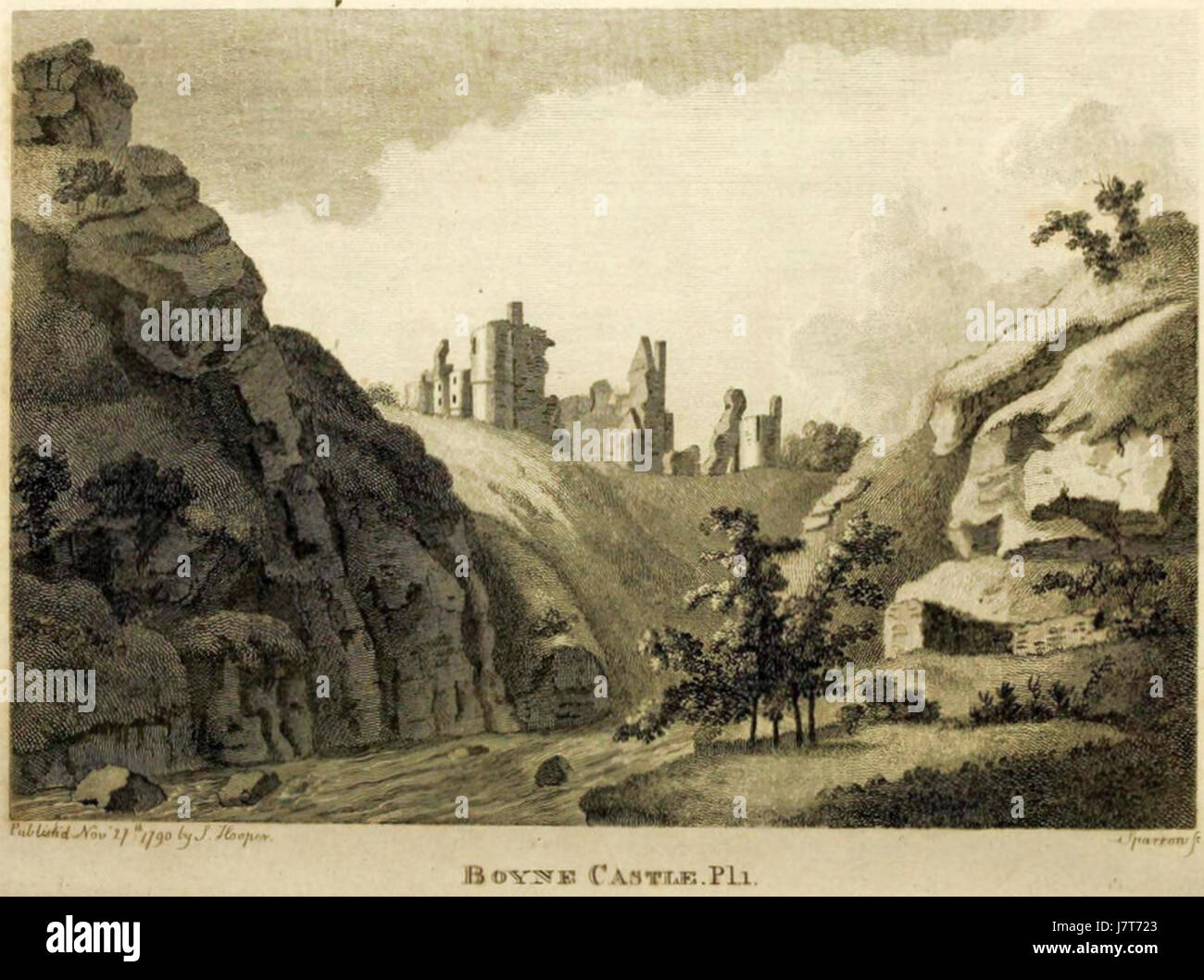 An engraving from 1790 depicting Boyne Castle in Banffshire, Scotland ...